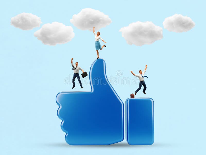 Business Team Standing on Approval Icon in the Sky Stock Illustration ...