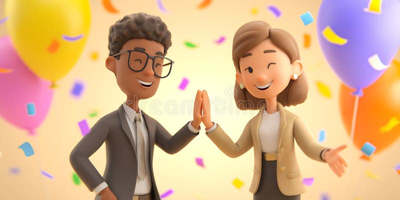 Celebrating Success Diverse Team High Five with Balloons Stock Illustration - Illustration of ...