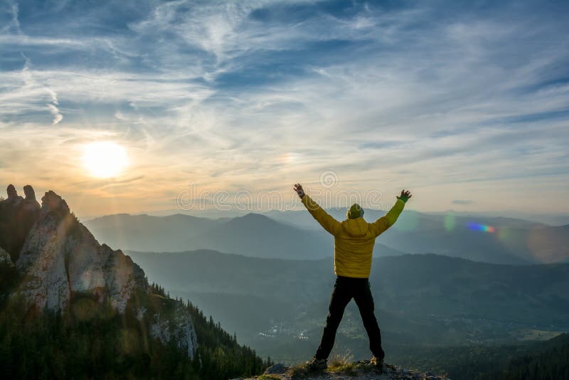Celebrating Success in the Sunset Stock Image - Image of climbing ...