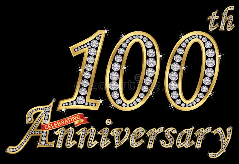 Celebrating 100th Anniversary Golden Sign with Diamonds, Vector Stock ...