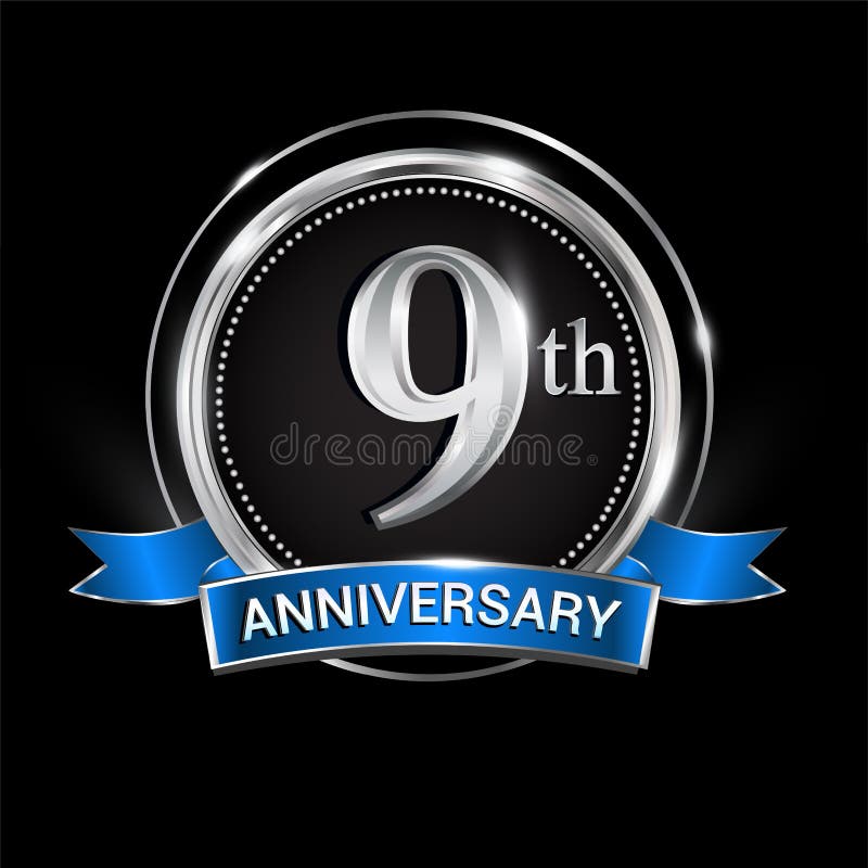 Celebrating 9th Anniversary Logo. with Silver Ring and Blue Ribbon ...