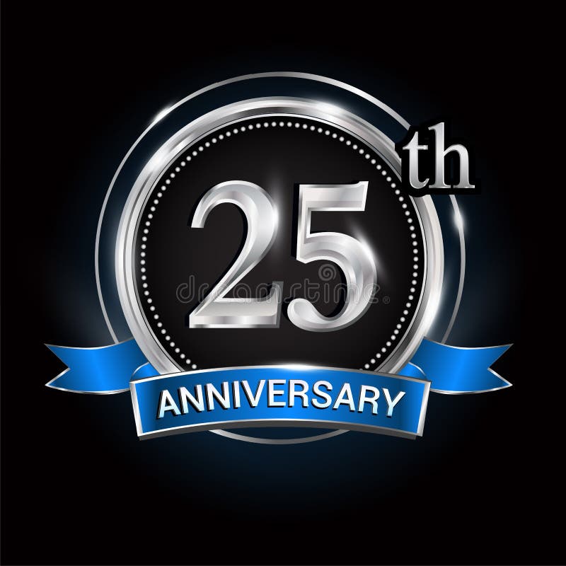 25th Anniversary Logo with Silver Ring, Balloons and Blue Ribbon ...