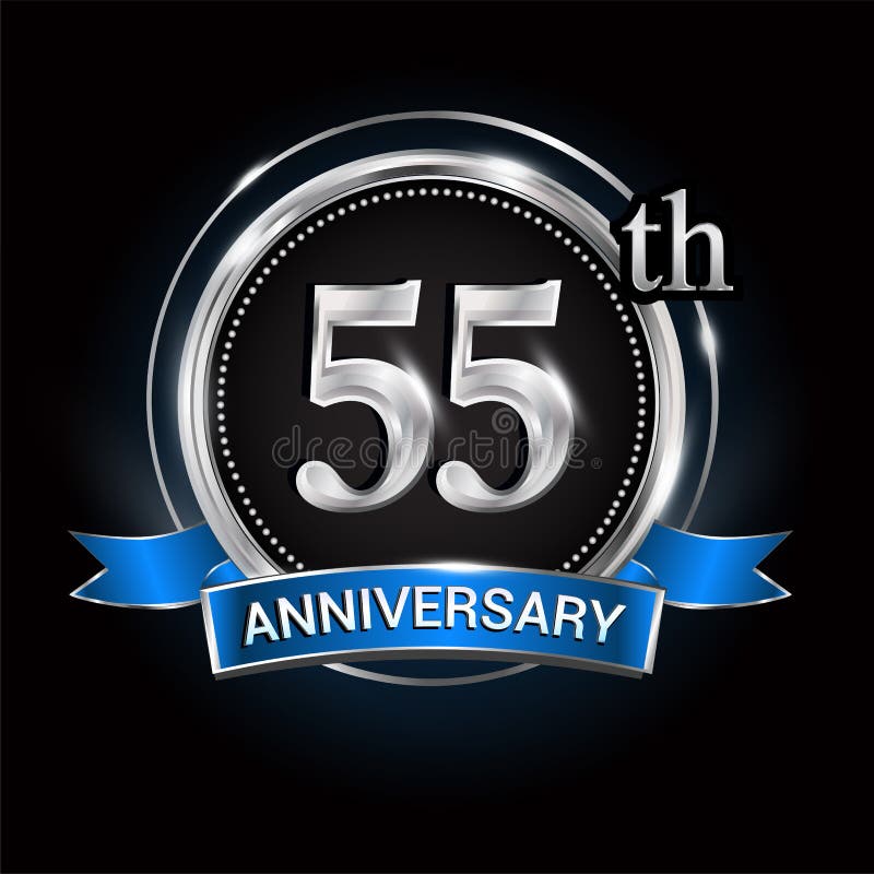 55th Anniversary Celebration Logotype Blue Colored with Red Ribbon ...