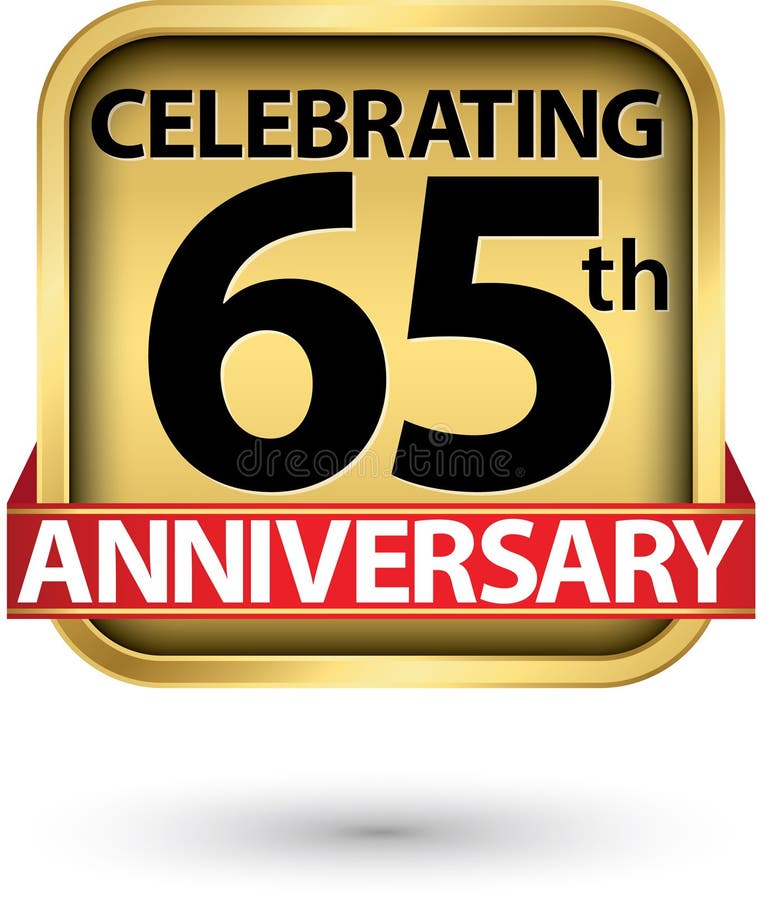 Celebrating 65th Years Anniversary Gold Label, Vector Illustration ...