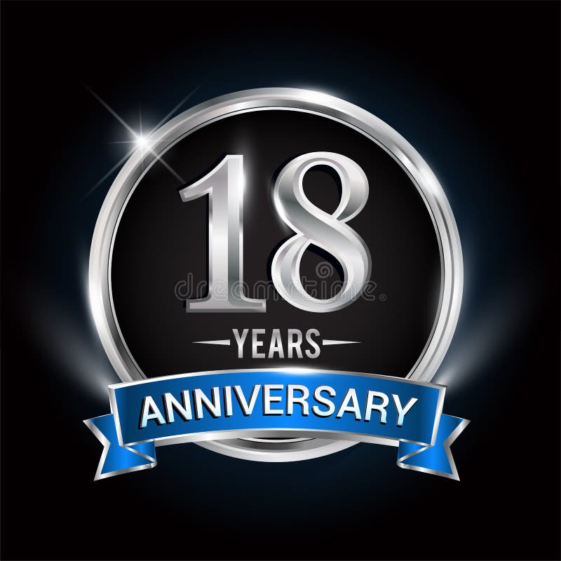 Celebrating 18th Years Anniversary Logo with Silver Ring and Blue ...