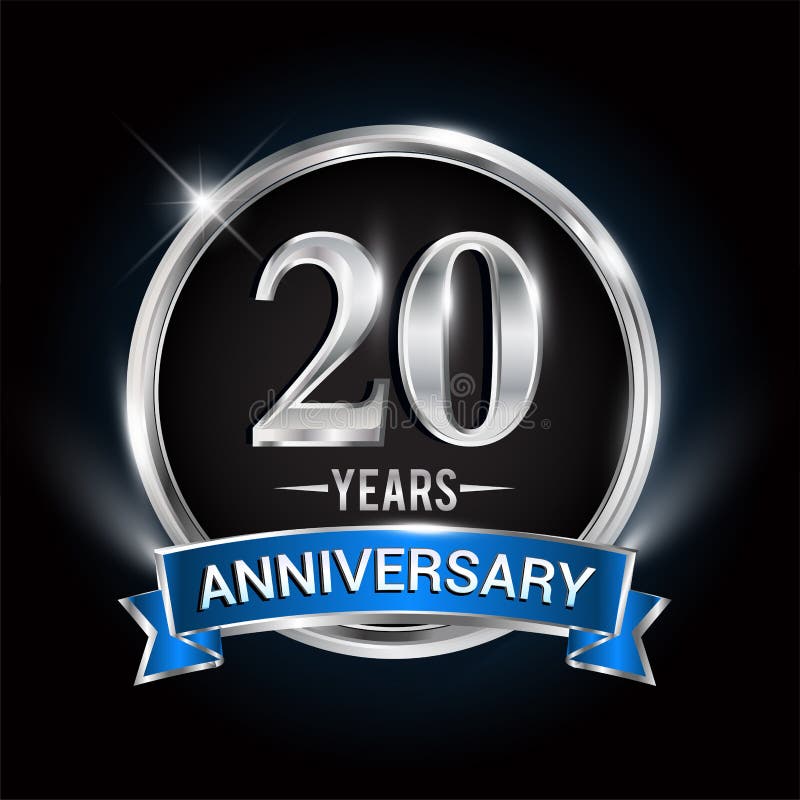 Celebrating 20th Years Anniversary Logo with Silver Ring and Blue ...