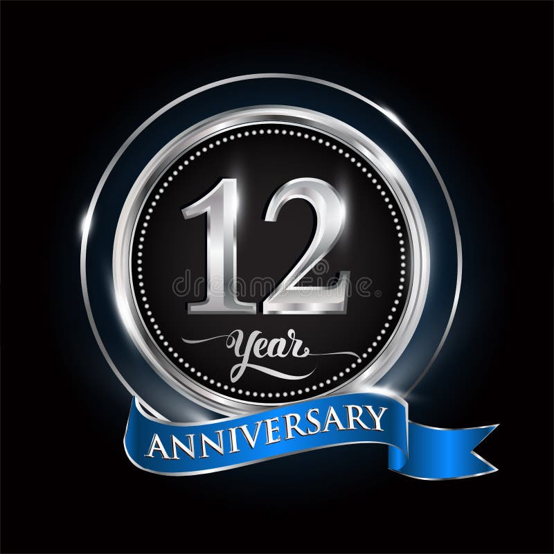 Celebrating 12th Anniversary Logo. with Silver Ring and Blue Ribbon ...