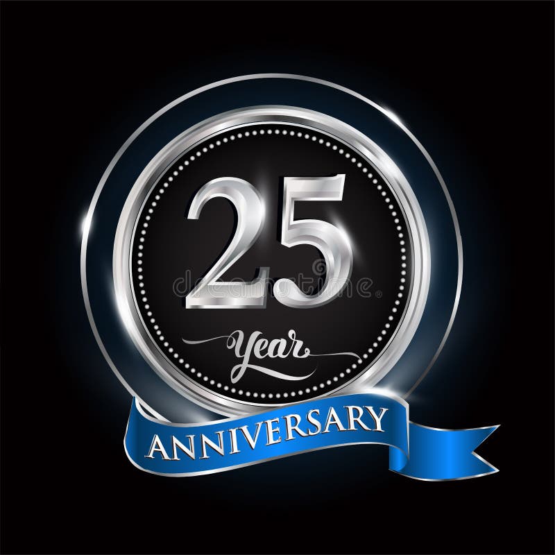 Celebrating 25th Years Anniversary Logo. with Silver Ring and Blue ...