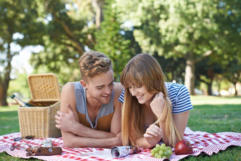 Celebrating Their Love with a Picnic. a Young Couple Having a Picnic ...