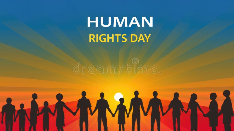 Celebrating Unity on Human Rights Day. Silhouettes Against Sunrise ...