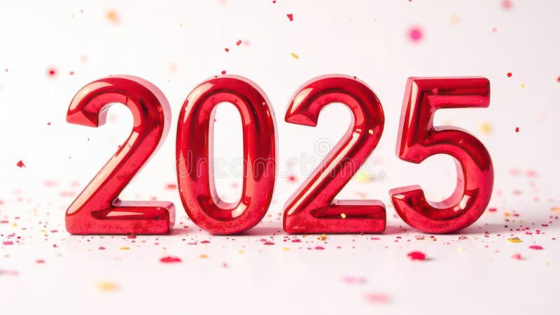 Celebrating 2025: Vibrant Red Numbers with Colorful Confetti Stock ...