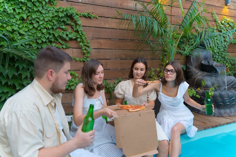 Celebrating the Weekend. Pizza Together Stock Image - Image of summer ...