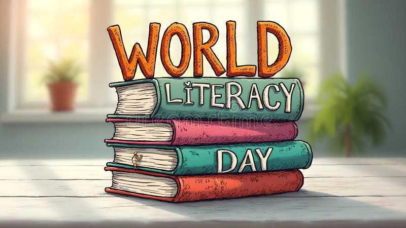 Celebrating World Literacy Day with Colorful Books Stock Illustration ...