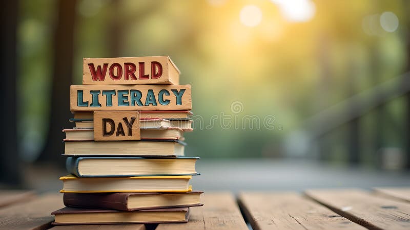 Celebrating World Literacy Day with Stacked Books Stock Illustration ...