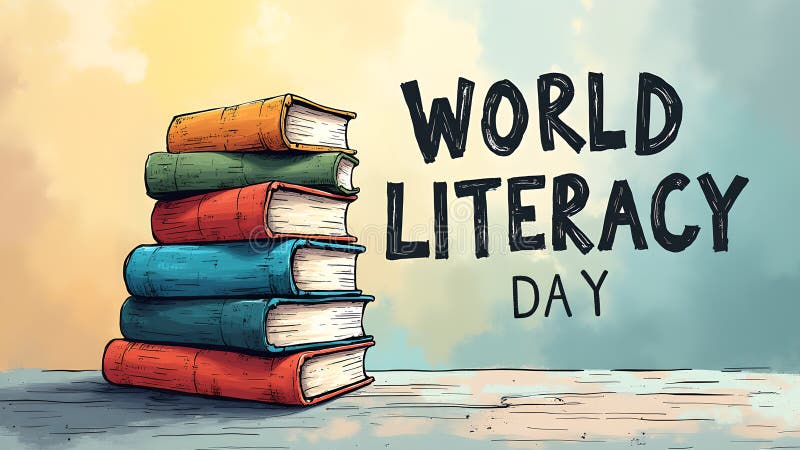 Celebrating World Literacy Day with Stacked Books Stock Illustration ...