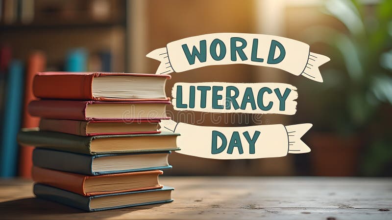 Celebrating World Literacy Day with Stacked Books Stock Illustration ...