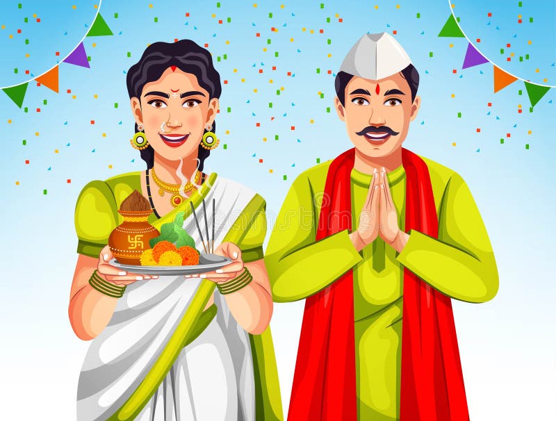 Marathi Women Wearing Traditional Attire Carrying Puja Thali in Hand ...