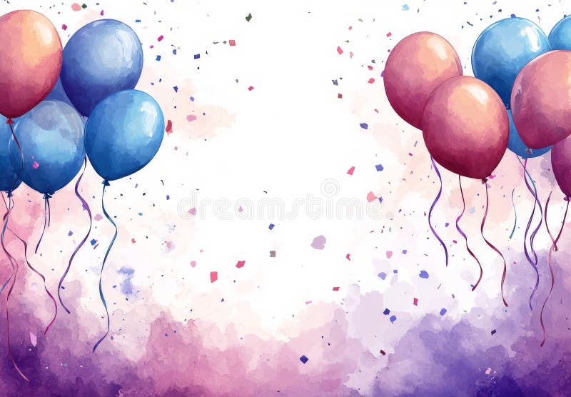 Celebration Backdrop Featuring Colorful Balloons, Confetti, and a Soft ...