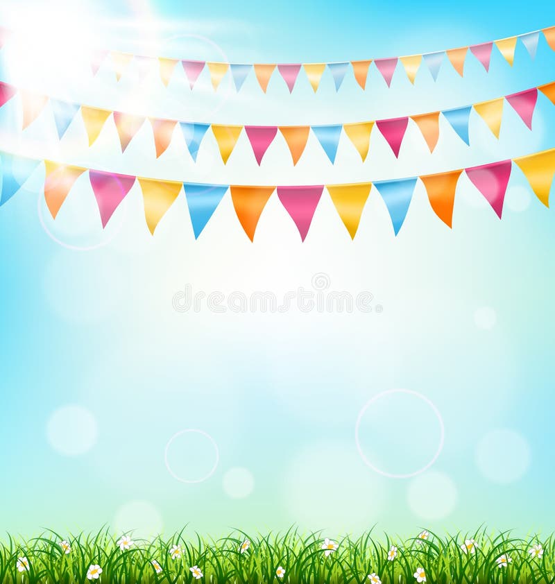Spring and Summer Garden Party Background with Bunting Triangle Stock ...