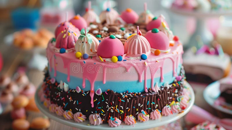 Celebration Birthday Cake with Lots of Icing and Decorations Stock ...