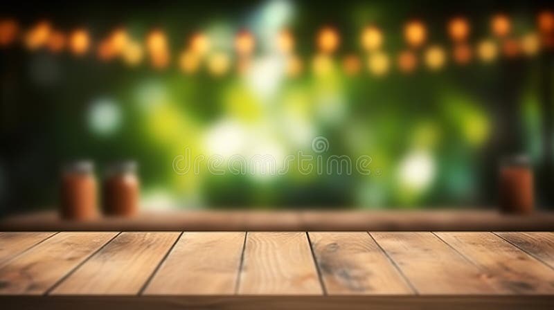 Celebration Blurred Birthday Party Background on Empty Wooden Tabletop ...