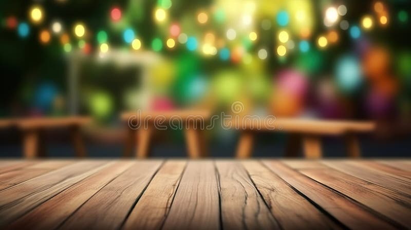 Celebration Blurred Birthday Party Background on Empty Wooden Tabletop ...