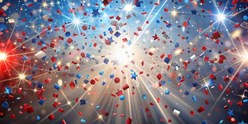 Celebration Burst Red, White, and Blue Confetti Exploding with Radiant ...