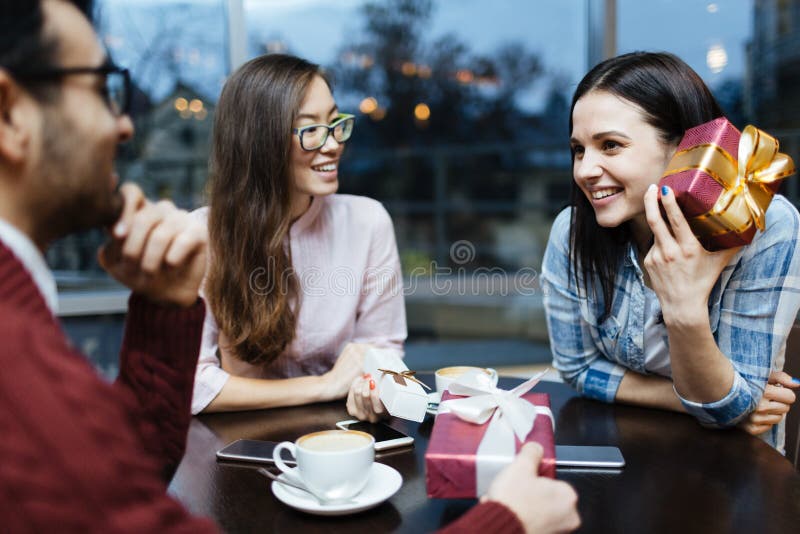 Celebration in cafe stock image. Image of cafe, cafeteria - 120275159
