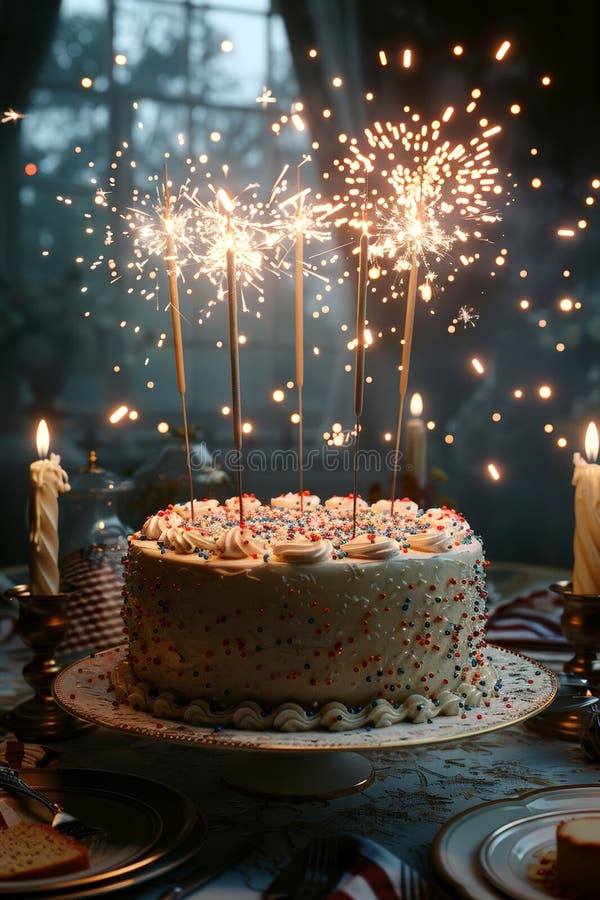 Celebration Cake with Sparkling Candles, Ideal for Birthday Party ...