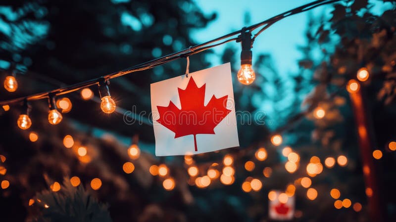 Celebration of Canada S Independence Day with Illuminated Maple Leaf ...