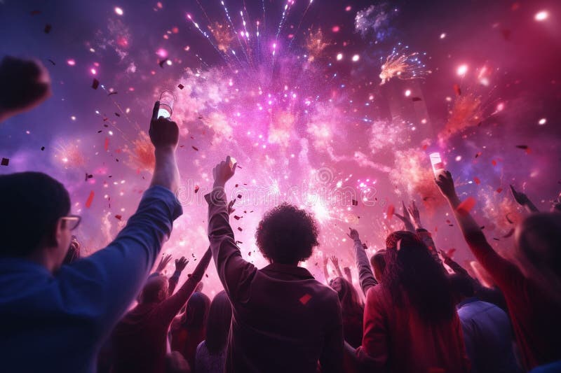 Celebration Concept with Diverse People Cheering Stock Illustration ...