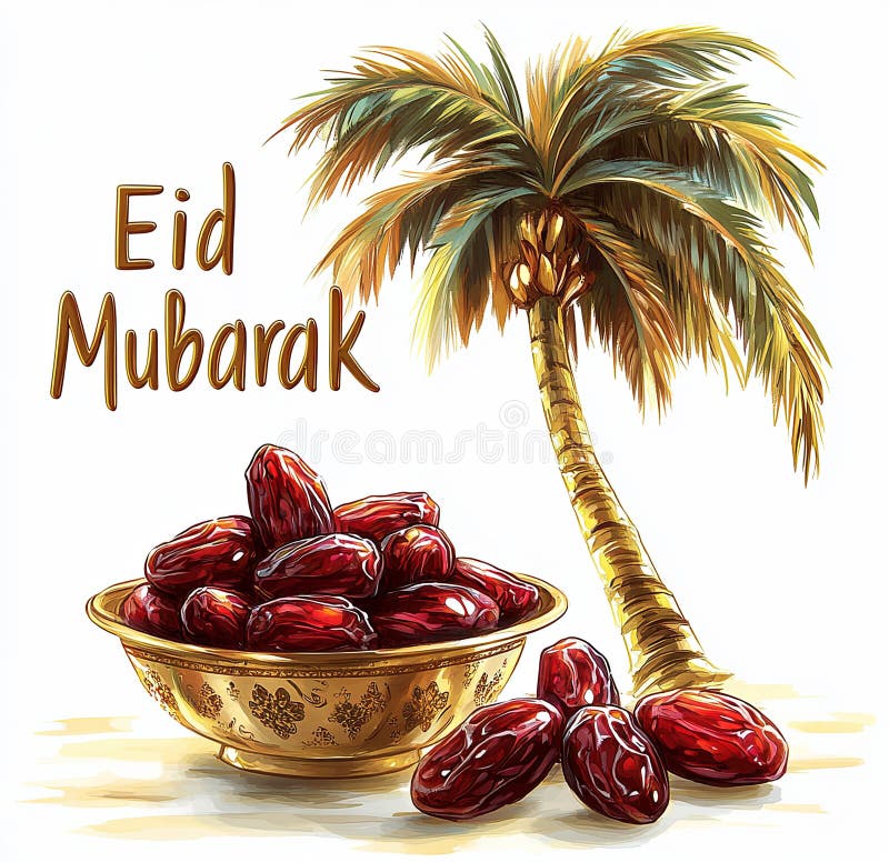 Celebration of Eid Al-Adha with Dates in a Bowl Under a Palm Tree Stock ...