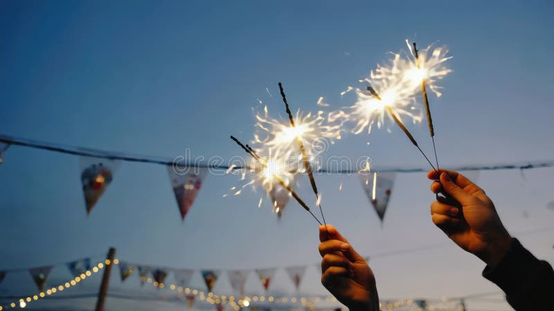 Hands Holding Sparkling Fireworks Stock Video - Video of generated ...