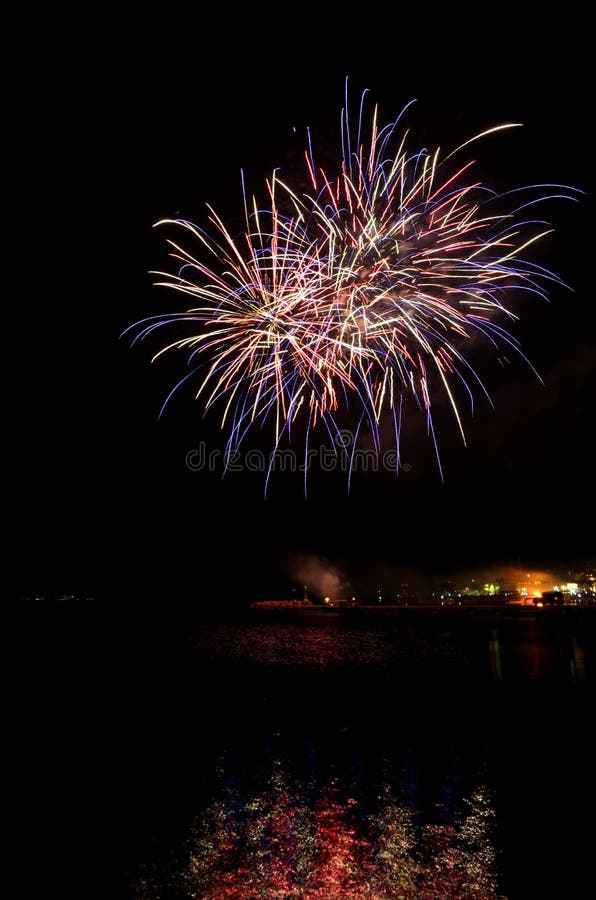 Celebration with Fireworks on the Sea Stock Image - Image of festival ...