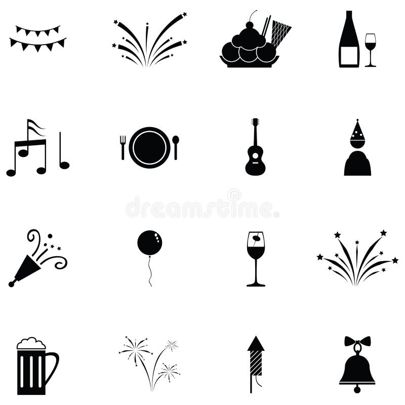 Celebration icon set stock vector. Illustration of silhouette - 130056601