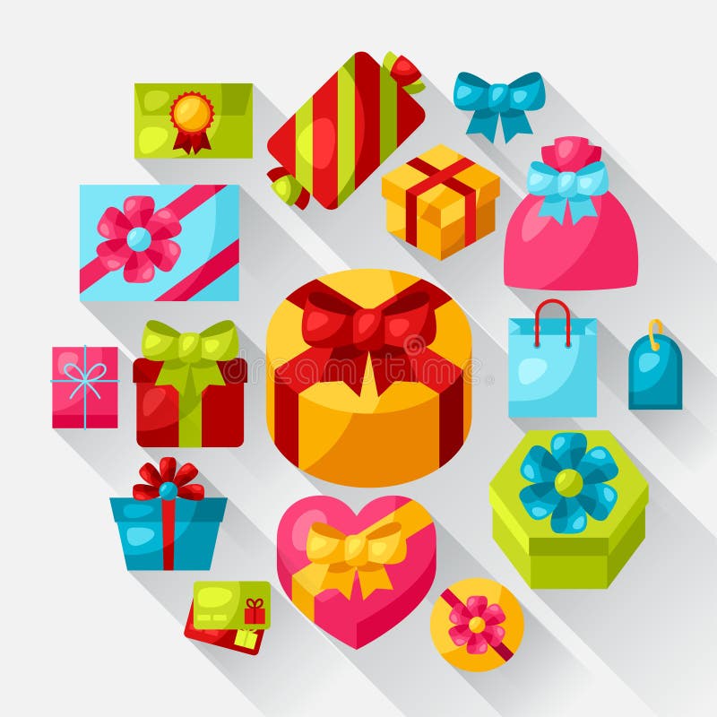 Celebration Icon Set of Colorful Gift Boxes Stock Vector - Illustration ...
