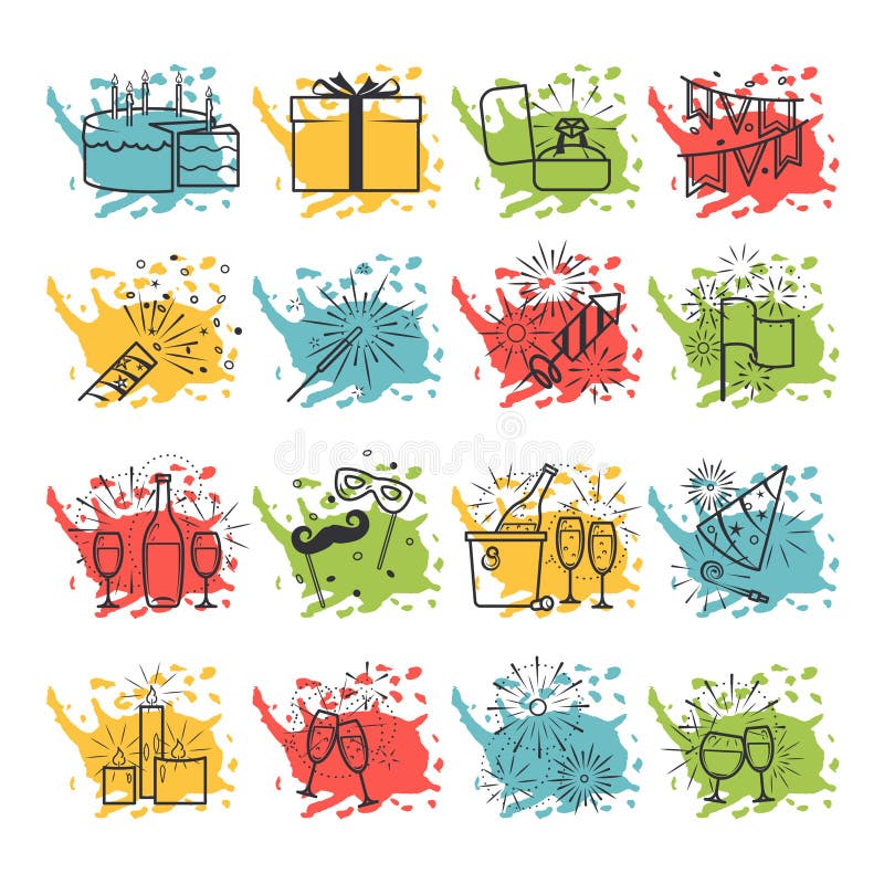 Celebration Icons with Color Spray Spots Vector Stock Vector ...