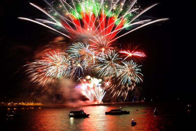 Celebration of the New Year, Firework Over the Sea Stock Image - Image ...