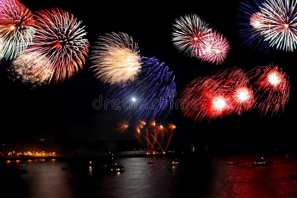 Celebration of the New Year, Firework Over the Sea Stock Image - Image ...