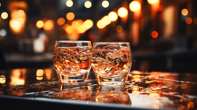 Celebration at Night Drink Alcohol Glass on Table Close Up Stock ...