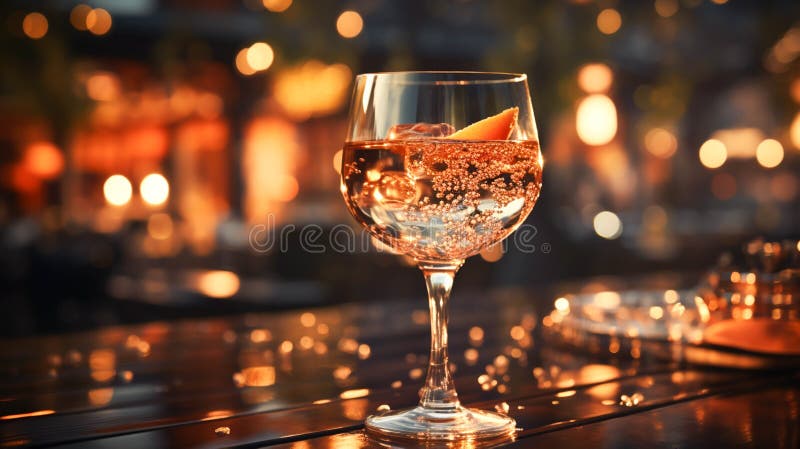 Celebration at Night Drink Alcohol Glass on Table Close Up Stock ...