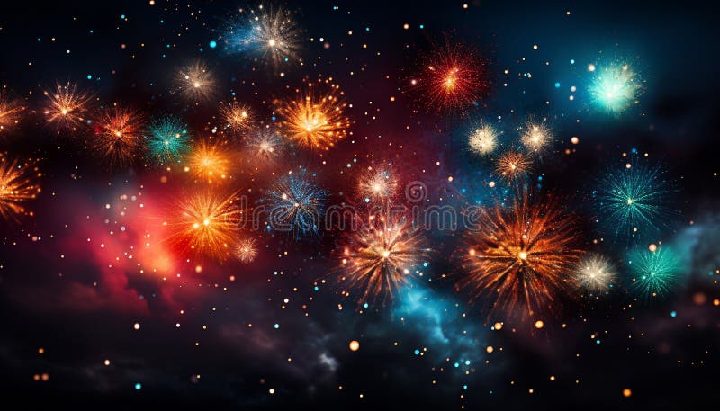 Celebration Night Exploding, Abstract Backdrop Glowing Firework Display ...