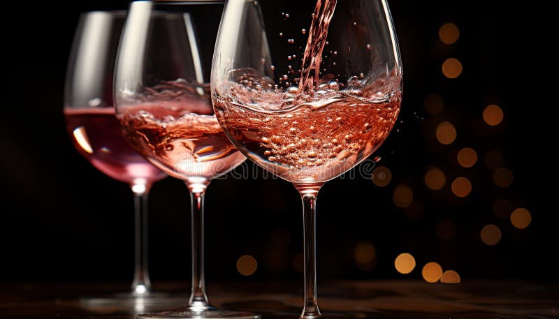Celebration Night, Wineglass Reflection, Luxury Party, Pouring Red Wine ...
