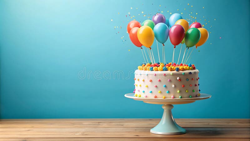 Celebration Party Birthday Cake with Balloon Creative AI Stock Image ...