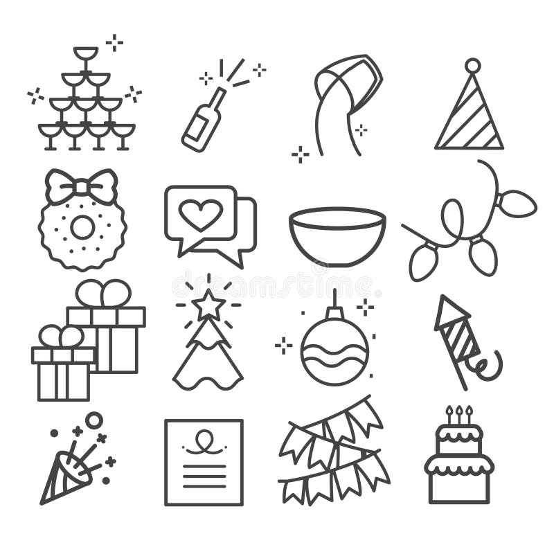 Celebration or Party Icon Set Isolated. Modern Outline on White ...