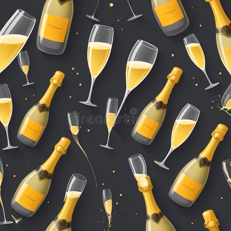 Celebration Pattern with Sparkling Drink Bottles and Glasses Stock ...