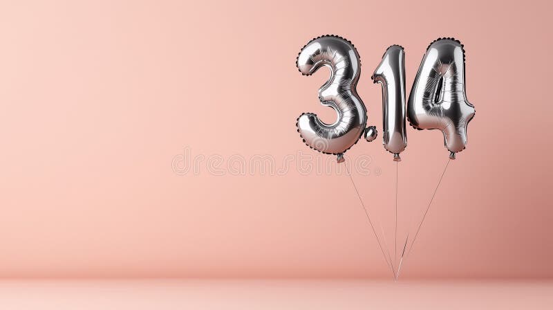 Celebration of Pi Day with Silver Balloons Displaying the Number 3.14 ...