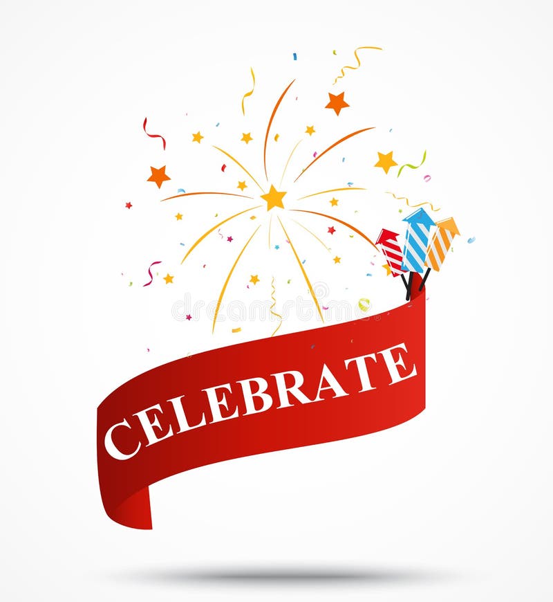 Celebration Ribbon with Fireworks Stock Vector - Illustration of ...