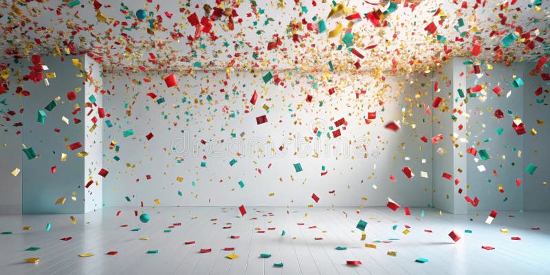 Celebration Room Colorful Confetti Falling in an Empty Space ...
