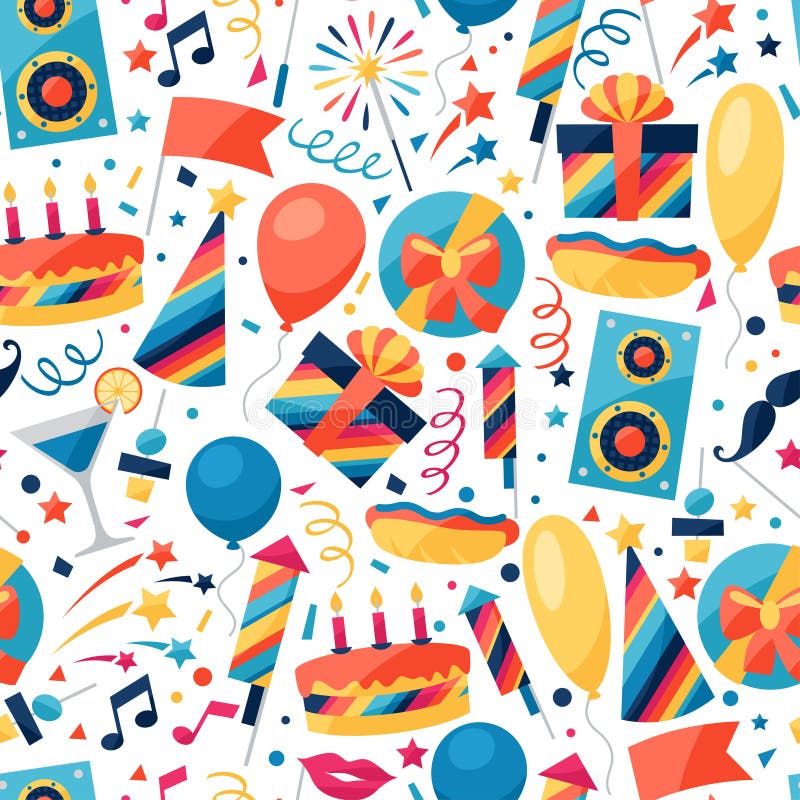 Celebration Seamless Pattern with Party Icons and Stock Vector ...